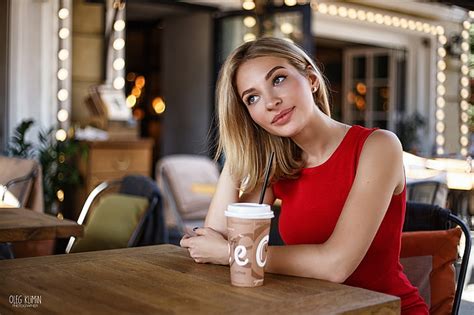HD Wallpaper Women Blonde Red Dress Portrait Oleg Klimin Chair