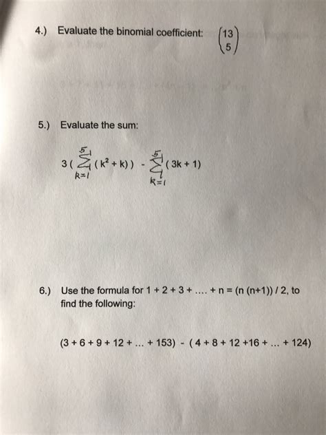 solved evaluate the binomial coefficient 13 5 evaluate