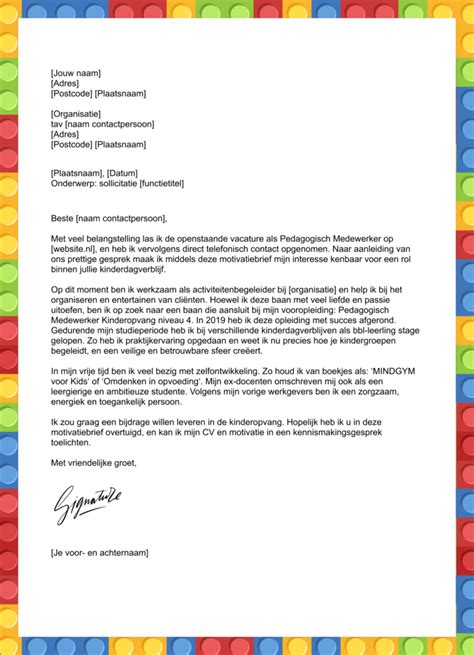 Motivatiebrief Voorbeeld Kinderopvang Medewerker Motivatiebrief