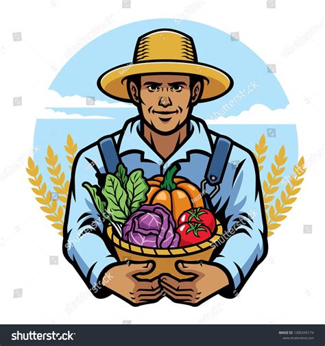 Farmer Holding Basket Full Vegetables Stock Vector Royalty Free