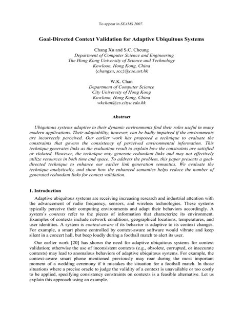 goal directed context validation for adaptive ubiquitous systems