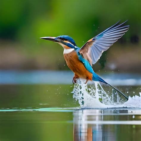 Premium AI Image A Colorful Small Kingfisher Bird Flying Water 02