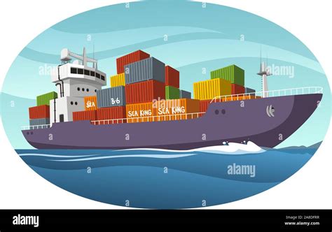 Cargo Ship Vector Cartoon Illustration Stock Vector Image Art Alamy