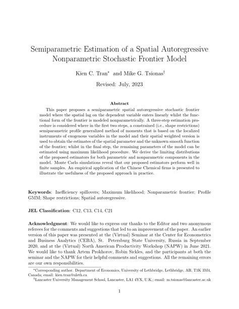 pdf semiparametric estimation of a spatial autoregressive nonparametric stochastic frontier model
