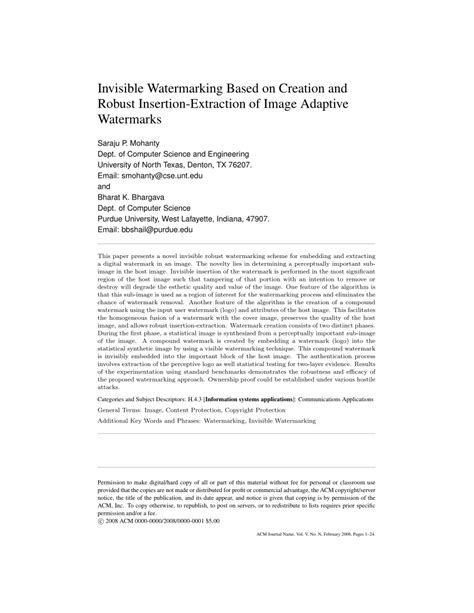 pdf invisible watermarking based on creation and robust insertion extraction of image adaptive