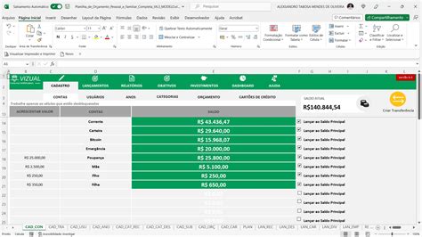 Planilha de Orçamento Pessoal e Familiar Completa em Excel 6 3 Vizual