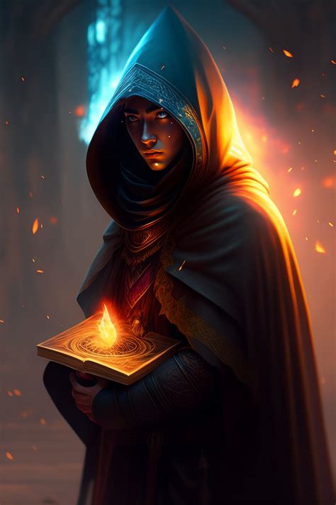 Lexica Front Portrait Of A Hooded Mage Holding A Tattered Magical