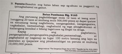 1 Ano Ang Ipinagbabawal Ng Batas Pambansa Blg 9165 2 Anong