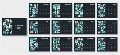calendário 2024 geométrico padrões por mês calendário modelo para 2024