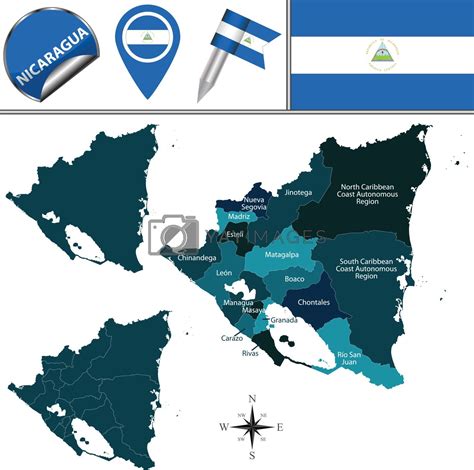 Map Of Nicaragua With Named Departments By Sateda Vectors