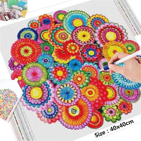 Broderie Diamant Rond Mandala Multicolore 40 X 40 Cm Lartera