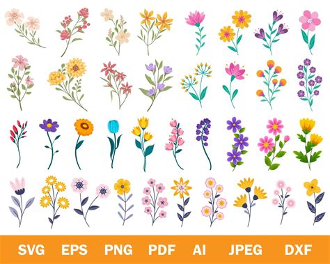 36 Colored Flower Svg Bundle Flower Svg Floral Svg Bundle Etsy Canada