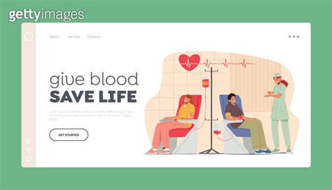 Donors Giving Blood Landing Page Template Volunteer Characters Sit In