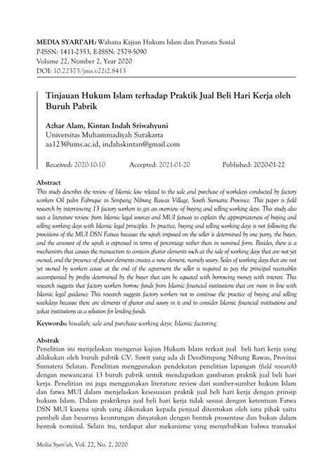 PDF Tinjauan Hukum Islam Terhadap Praktik Jual Beli Hari Kerja Oleh