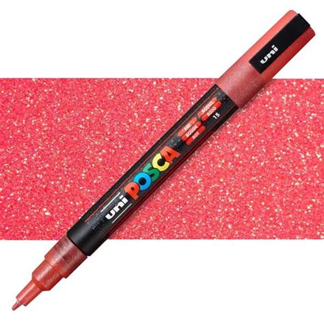 UNI POSCA MARKER Z FARBĄ PC 3M MALOWANIE TKANINA KAMIENI BROKAT RED