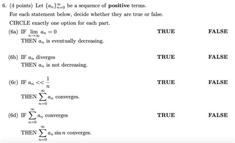 solved 6 4 points let {an} be a sequence of positive