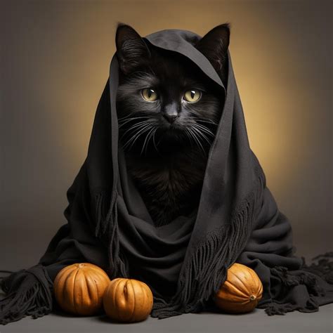 Premium Ai Image Black Cat And Halloween Pumpkin Art Graphic Design