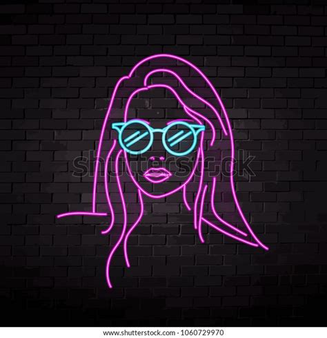Neon Silhouette Beautiful Girl Glasses Vector Stock Vector Royalty Free 1060729970 Shutterstock