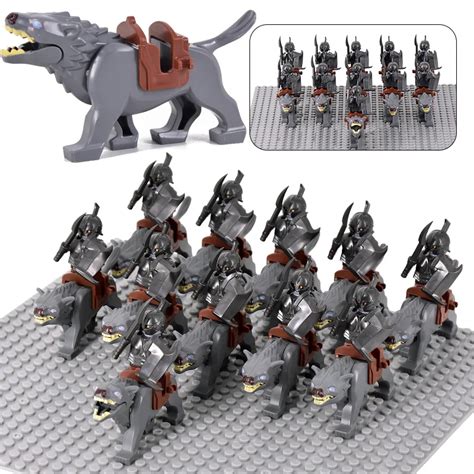 MOC Uruk Hai Orc Army Group Orcus Figurki Z Szarym Wilkiem Zamontowa