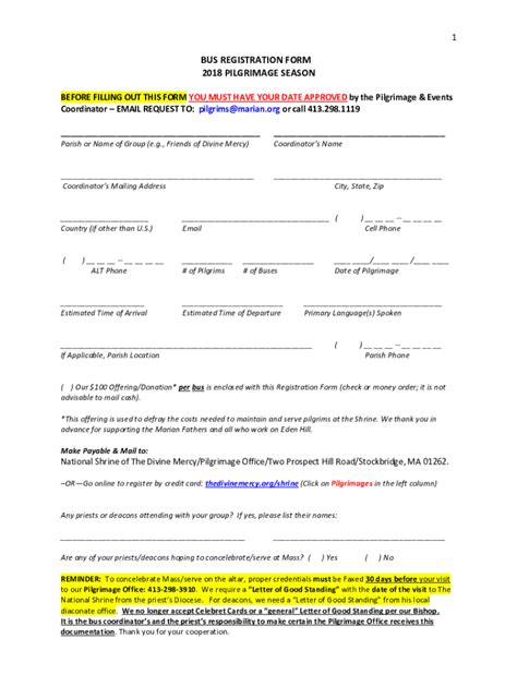 Fillable Online BUS REGISTRATION FORM Archives Marianweb Net Fax