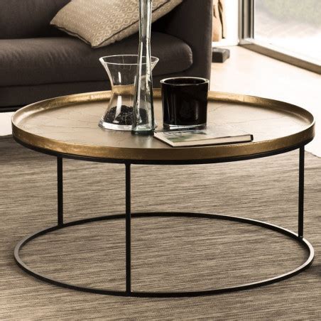 Table Basse Aluminium Dor Ronde Pieds Noirs Elegance