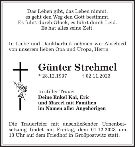 Günter Strehmel Traueranzeige Sächsische Zeitung