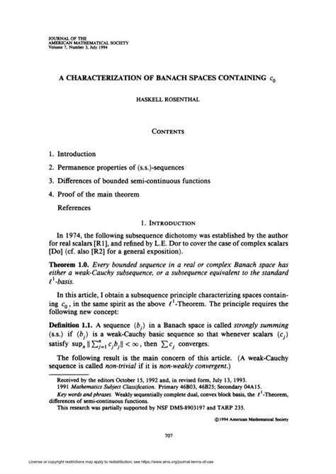 theorem 1 0 every bounded sequence in a real or complex banach space has either a weak cauchy