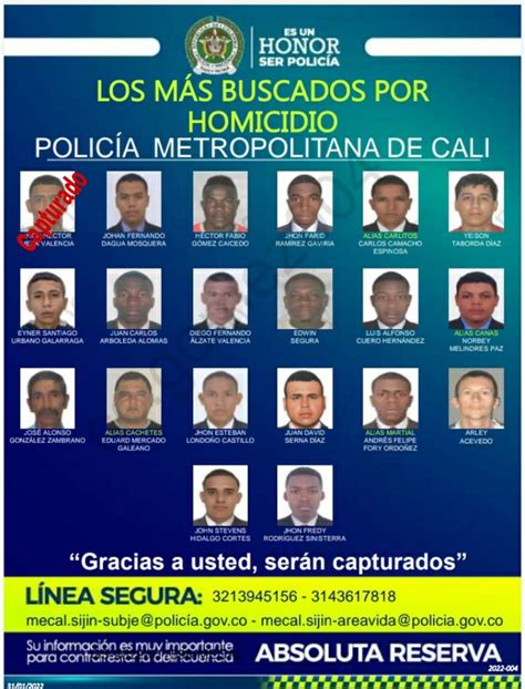 Este es el cartel de los más buscados por homicidio y hurto en Cali