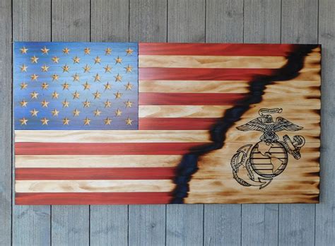 Marine Corps Wooden Flag Veteran Made USMC Flag Rustic Etsy