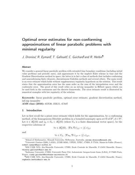 pdf optimal error estimates for non conforming approximations of linear parabolic problems