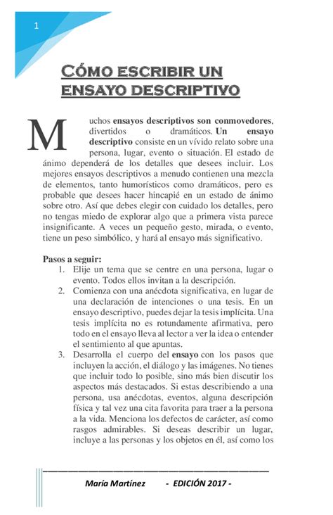 Ensayo Descriptivo Ejemplo Pdf