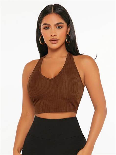 SHEIN PETITE Solid Crop Tank Top SHEIN USA