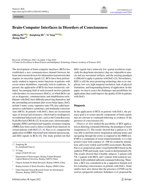pdf brain computer interfaces in disorders of consciousness