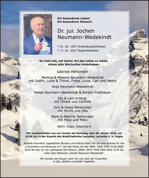 Traueranzeigen Von Dr Jur Jochen Neumann Wedekindt Trauer Ms
