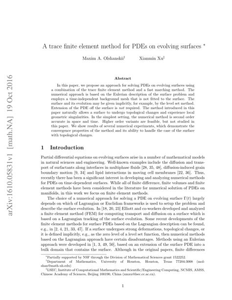 pdf a trace finite element method for pdes on evolving surfaces
