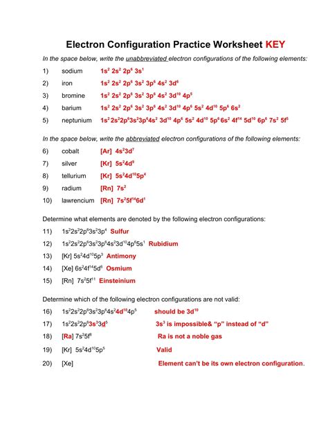 Free Printable Electron Configuration Worksheet Practice Problems Pdf