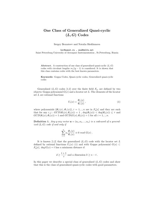 pdf one class of generalized quasi cyclic l g codes