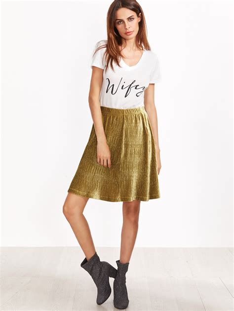 Falda línea A texturada con cintura elástica dorado Spanish SheIn