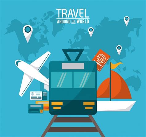 Viajar Ao Redor Do Mundo Vetor Premium