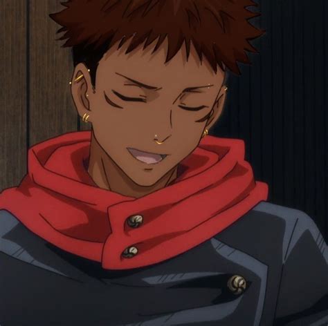 An Anime Character With Short Hair Wearing A Red Scarf And Black Jacket Staring At The Camera