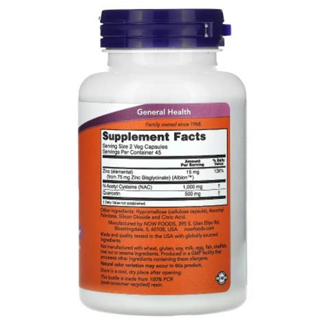 NOW Foods NAC Quercetin Zinc 90 Veg Capsules 90 Count Kroger