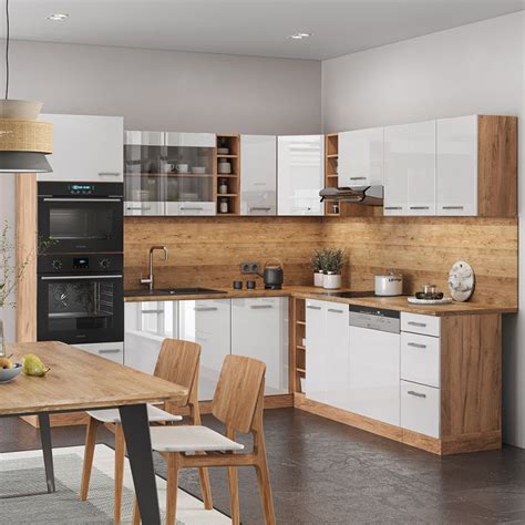 Cuisine d angle R Line 247x237cm Chêne Blanc brilliant Vicco