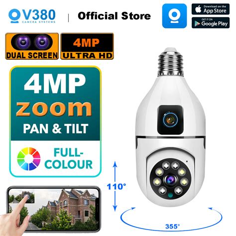 V380 2K Lâmpada De 4MP Câmera WiFi IP CCTV E27 Tomada Dupla Lente