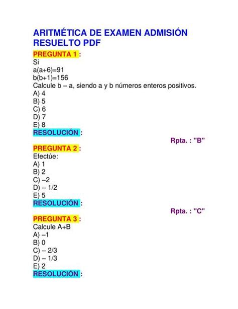 Examen De Admisión ESAN Simulacro Aritmética Expertos en Exámenes uDocz
