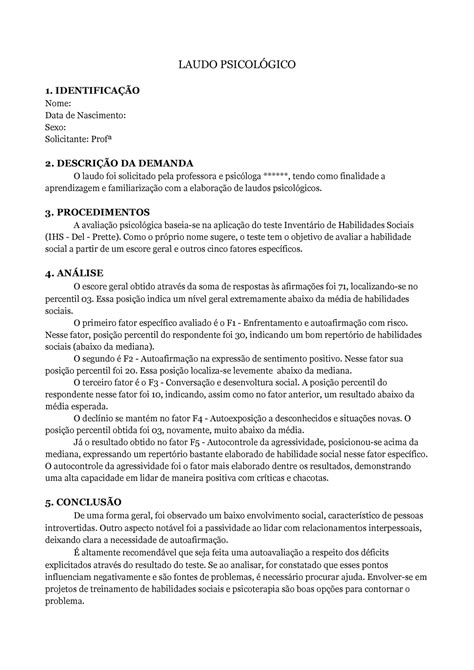 Exemplo De Laudo Psicológico BRAINCP