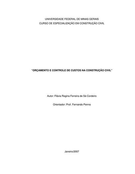 Monografia orçamento e controle de custos na construçao civil PDF