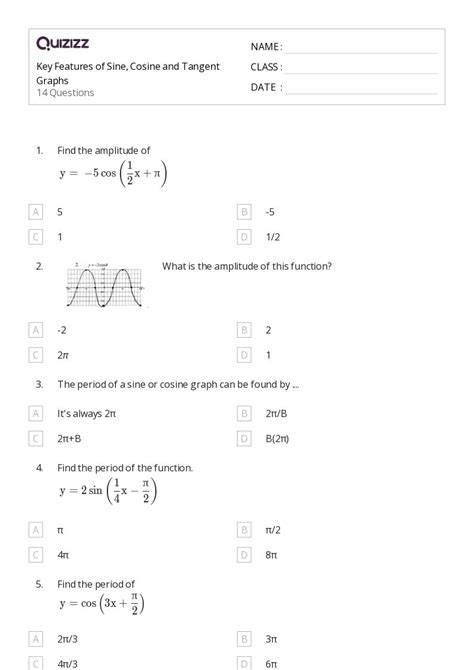 Graph Sine Functions Worksheets For Th Grade On Quizizz Free