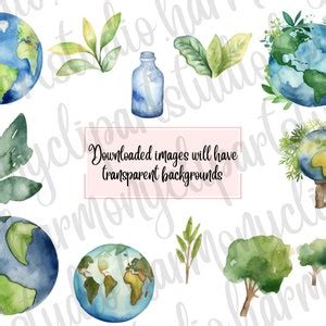 Watercolor Earth Day Clipart Pack 33 Png Nature Watercolor Clipart