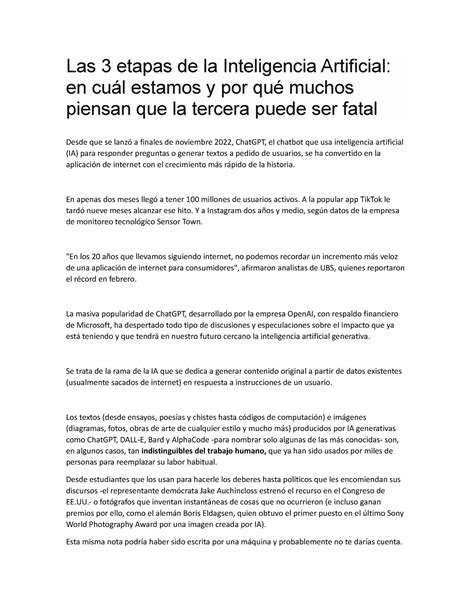 Las 3 etapas de la Inteligencia Artificial En apenas dos meses llegó