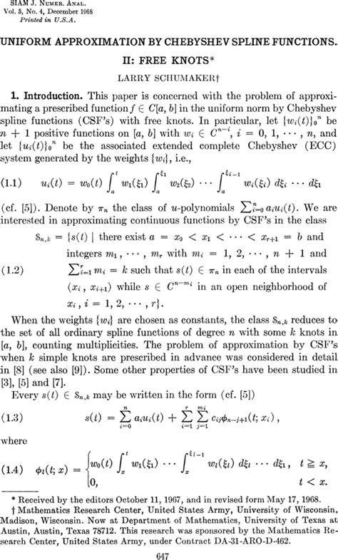 uniform approximation by chebyshev spline functions ii free knots siam journal on numerical